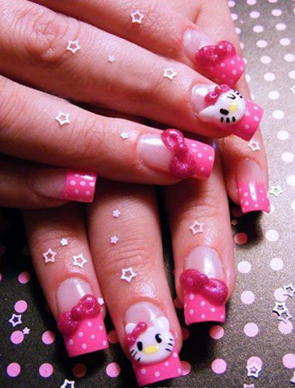 Hello Kitty Acrylic Nails With Bows