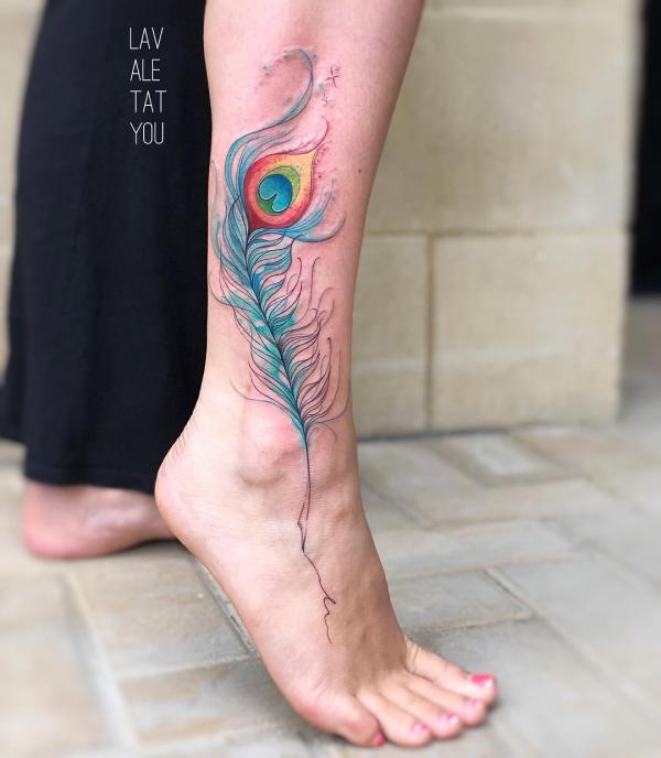 Peacock Feather Foot Tattoo