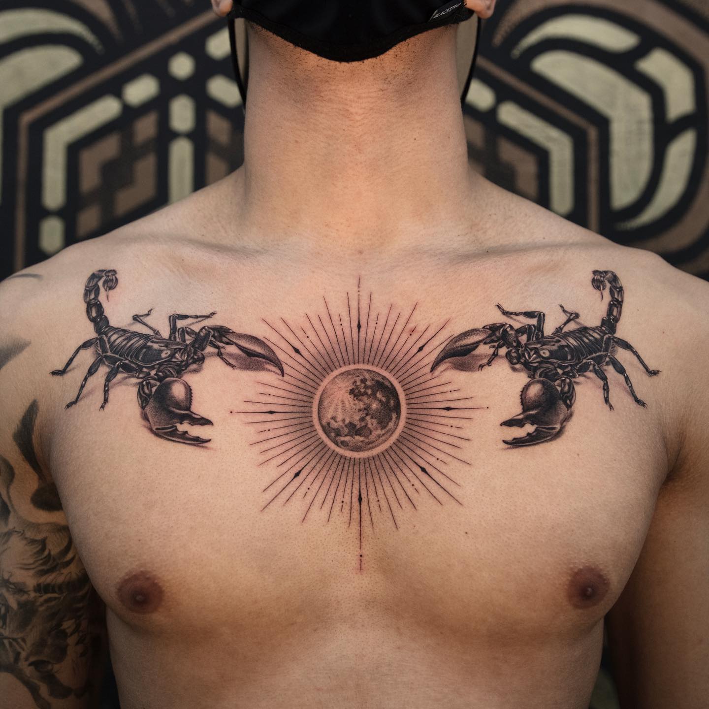 Tribal Scorpion Chest Tattoo