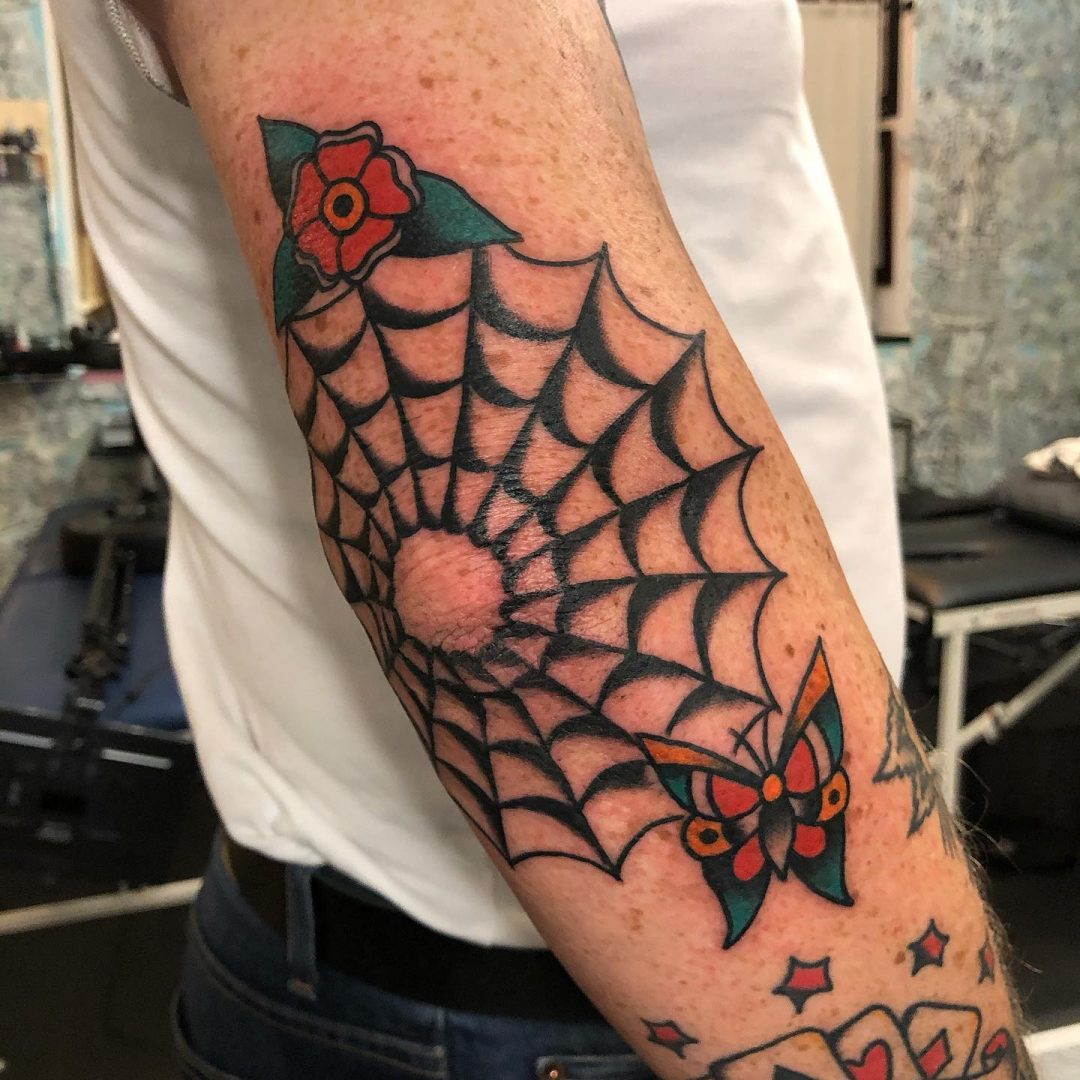 40 Striking Elbow Spiderweb Tattoo Designs | Art and Design